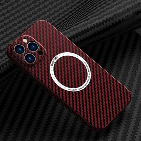 Carbon Fiber Texture Magsafe Magnetic Phone Case For Iphone 14 Pro Red