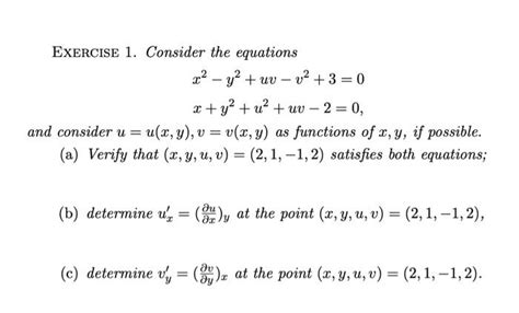 solved exercise 1 consider the equations x y² u² uv 2