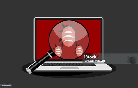 유해한 바이러스 컴퓨터 바이러스 공격으로 인한 시스템 오류입니다 노트북 화면의 사이버 공격 개념 스파이웨어에 대한 스톡 벡터