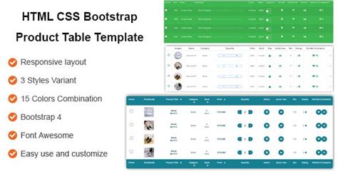 Html Css Boostrap Product Table Template Codemarket