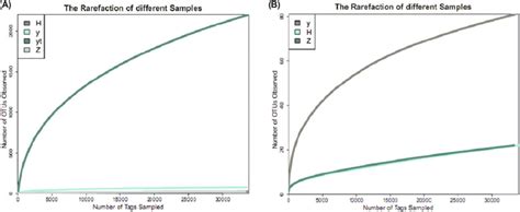 rarefaction analysis of the different samples rarefaction curves of
