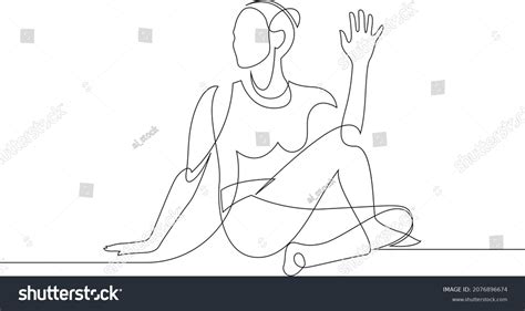 Line Seated Person Doing Seated Twist Yoga Pose Over 2 Royalty Free