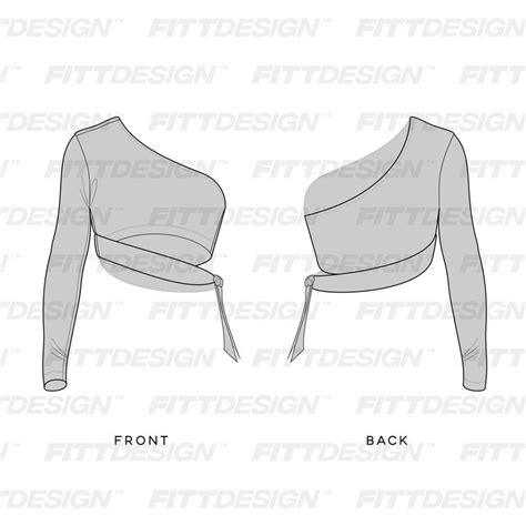 Ladies One Shoulder Long Sleeve Crop Top Vector Template Mock Up And Tech