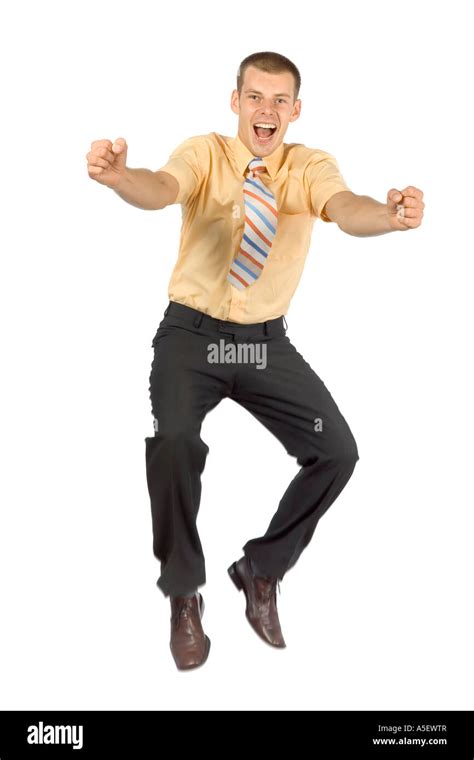 Isolated Happy Jumping Businessman Stock Photo Alamy