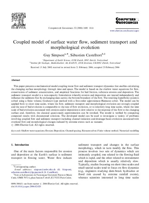 Pdf Coupled Model Of Surface Water Flow Sediment Transport And Morphological Evolution