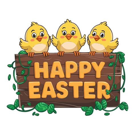 Cute Easter Chicks With Happy Easter Sign Stock Vector Illustration