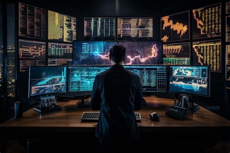 Premium Ai Image Man With Headset Analyzing Charts On Computer And Trading During Work In
