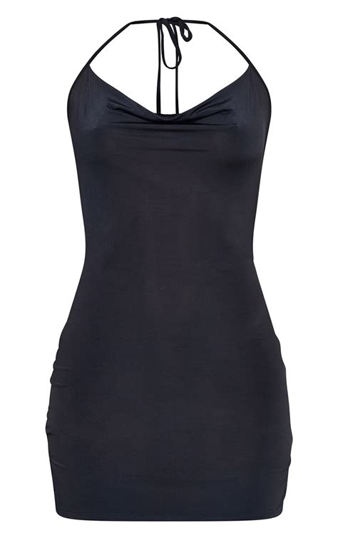 Black Slinky Halterneck Cowl Bodycon Dress Prettylittlething Usa