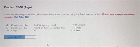 solved problem 12 10 algo given the following information