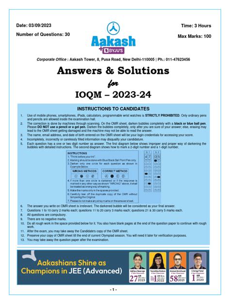 Ioqm 2023 24 Answers And Solutions Pdf Triangle Elementary