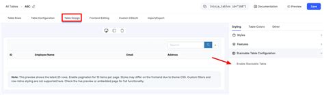 Stackable Table Configuration Responsive Ninja Tables