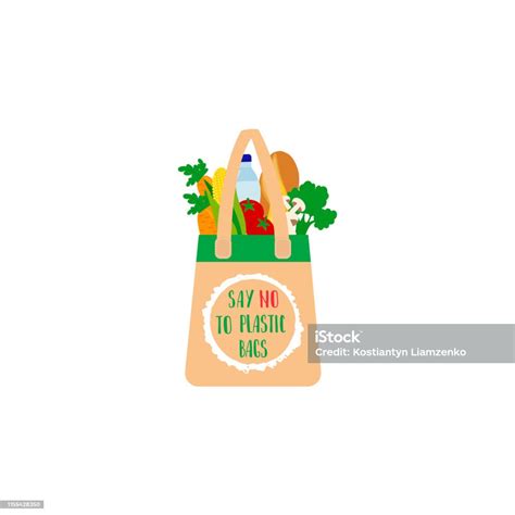 직물 Eco 친절 한 재사용할 것 이다 쇼핑 백 야채 및 그밖 제품의 가득 차 있는 가방에 대한 스톡 벡터 아트 및 기타 이미지