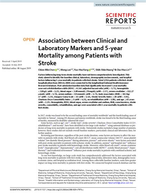 Nature Association Between Clinical And Laboratory Markers And 5 Year Mortality Among Patients