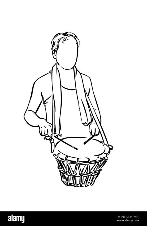 Man Drumming The Drum Drawing Of Faceless Person Playing Percussion Musical Instrument Upper