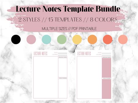 Lecture Notes Template Printable Lecture Notes Note Taking Template College Student Notes