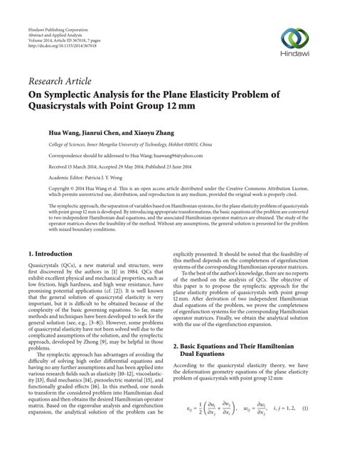 Pdf On Symplectic Analysis For The Plane Elasticity Problem Of Quasicrystals With Point Group