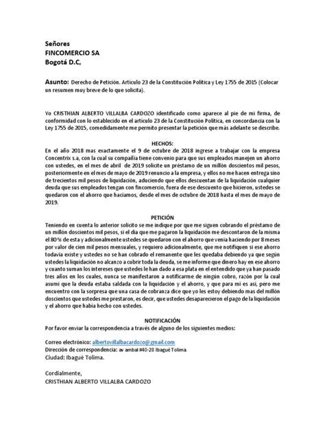 Formato Modelo De Derecho De Petición Pdf Ahorro Economias