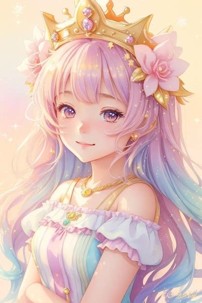 Premium Ai Image Crowned Innocence Cute Anime Princess With A Shining