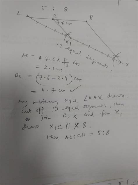 draw a line segment of length 7 6 cm and divide it in the ratio 5 8