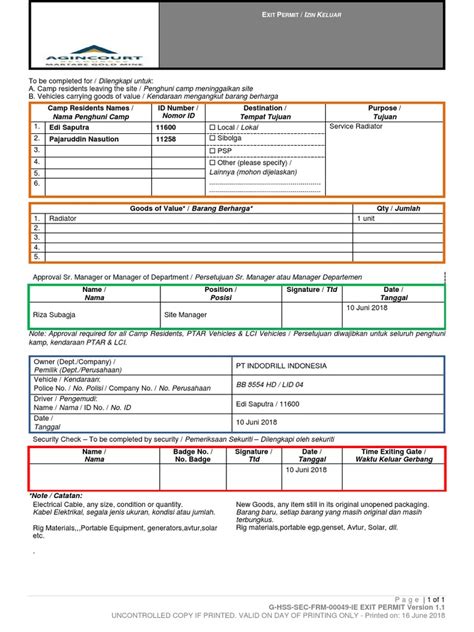 Exit Permit Form Ie Pdf