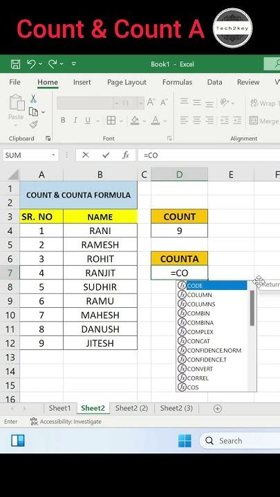 Count And Count A Formula Excel Exceltutorial Shorts Shortsfeed