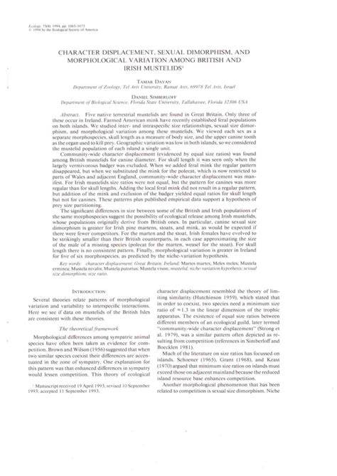 Pdf Character Displacement Sexual Dimprphism And Morphological