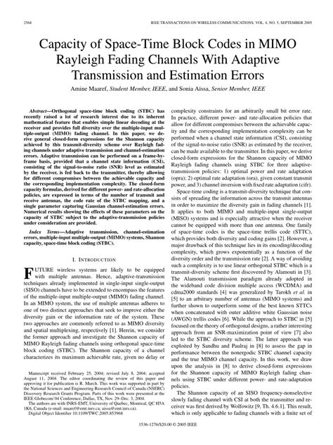 Pdf Capacity Of Spacetime Block Codes In Mimo Rayleigh Fading