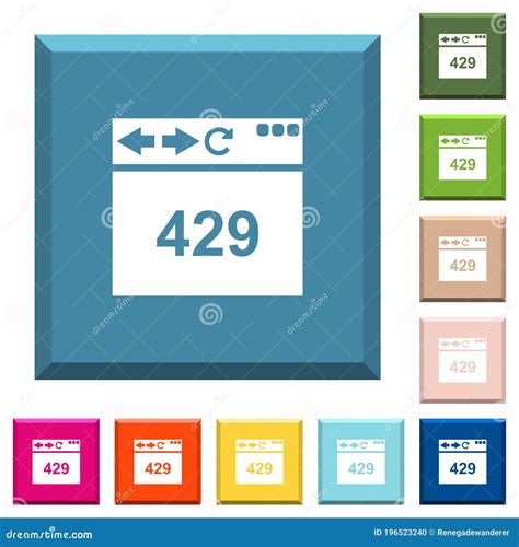 Browser 429 Too Many Requests White Icons On Edged Square Buttons Stock