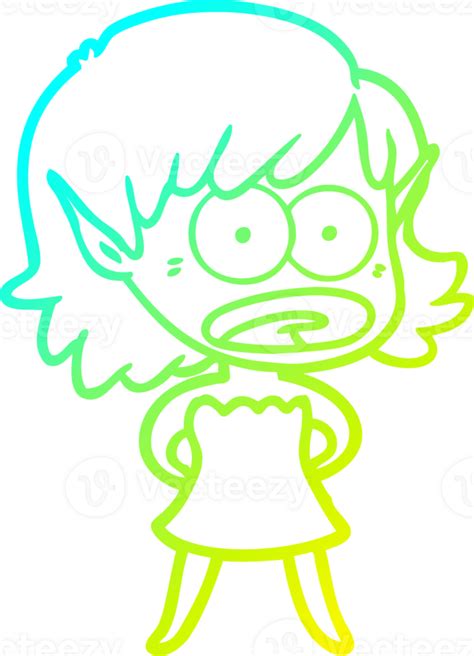 Ligne De Gradient Froid Dessin Dessin Animé Fille Elfe Choquée 40696642 Png