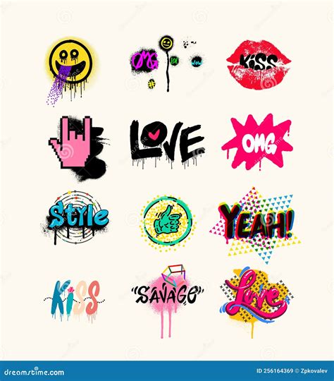 Collection Of Street Graffiti Lettering Elements With Grunge Fonts