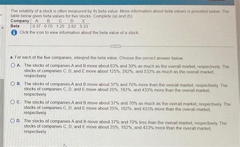 Solved The Volatility Of A Stock Is Often Measured By Its