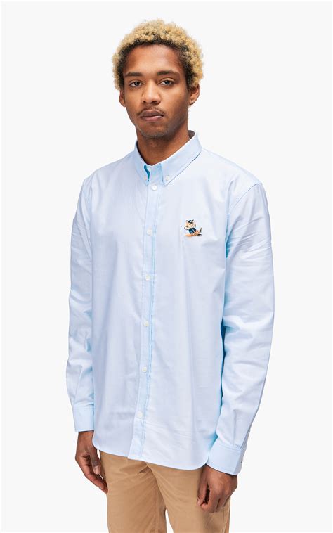 Maison Kitsuné Dressed Fox Patch Relaxed Shirt Light Blue Cultizm