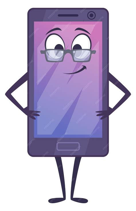 Premium Vector Smartphone Character In Glasses Cartoon Smiling Phone