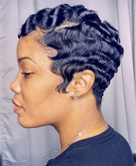 Ocean Waves Short Hair Dry Fingerwaves Black Women Pixie Hairstyles