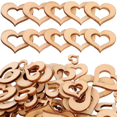 100pcs Unfinished Wood Hearts Hollow Wood Heart Wooden Hearts Cutout