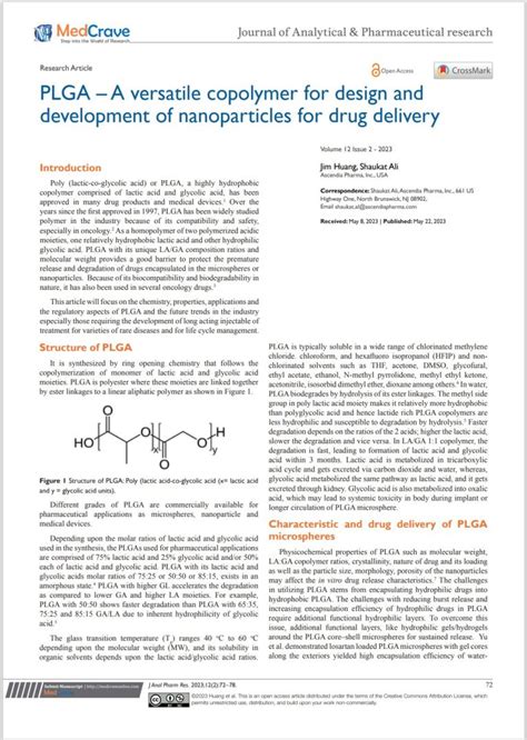 Plga A Versatile Copolymer For Design And Development Of Nanoparticles For Drug Delivery