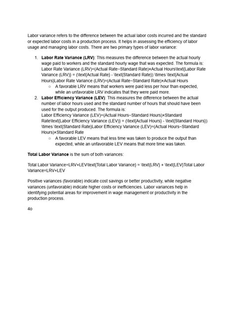 Labor Variance Pdf