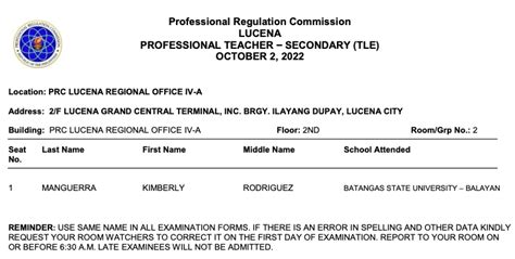 Room Assignment — October 2022 Teachers Licensure Exam Lucena