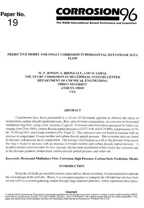 Pdf Horizontal Multiphase Flow Corrosion High Pressure · This