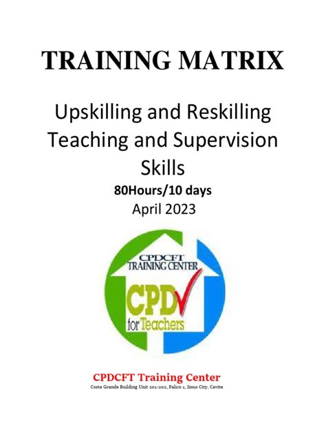 Upskilling And Reskilling Teaching And Supervision Matrix 10day