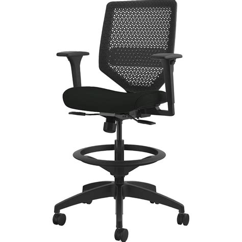 Hon Solve Sitting Stool Black Vinyl Seat Charcoal Mesh Back Black