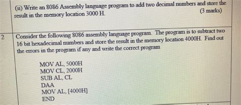 Solved Write An 8086 Assembly Language Program To Add Two