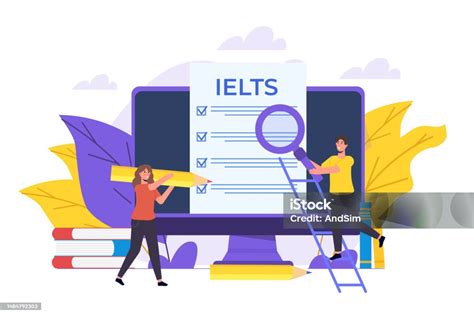영어 능력 시험 및 시험 Ielts 국제 영어 시험 시스템 벡터 그림입니다 공부에 대한 스톡 벡터 아트 및 기타 이미지 공부