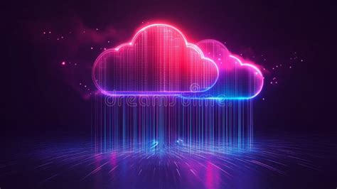 Neon Cloud Data Symbols With Digital Rain Stock Illustration