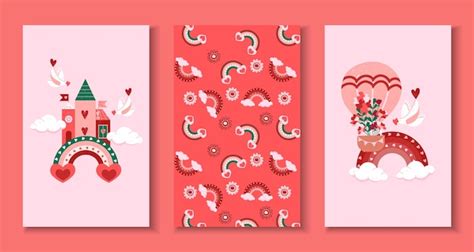 Premium Vector Valentines Day Greeting Card Set