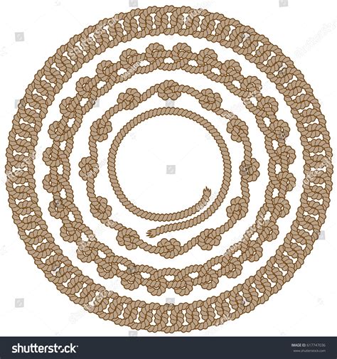 Set Round Brown Rope Frames Knots Stock Vector Royalty Free 617747036