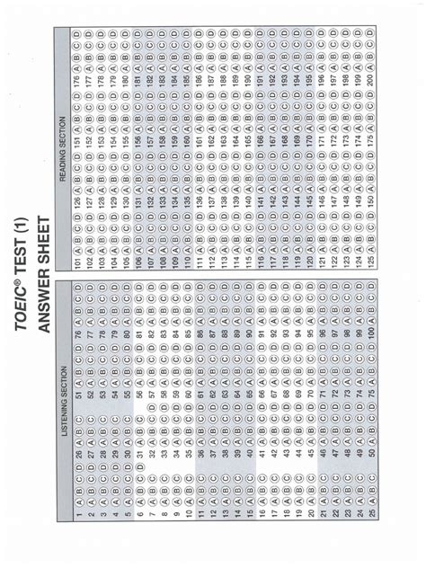 Toeic Test 1 Answer Sheet Pdf