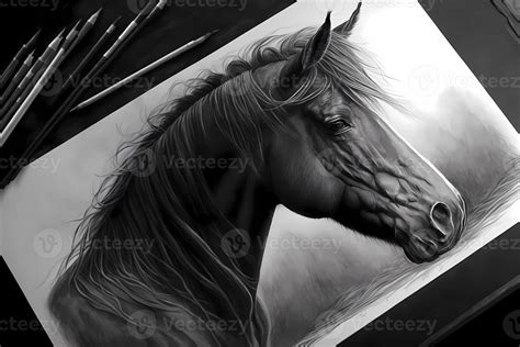 Realista Lápiz Dibujo De Un Caballo En Papel Ai Generado 22650728 Foto