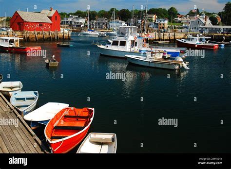Dinghies Dories And Lobster Boats Populate Rockport Harbor Near The