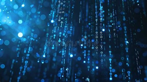 Futuristic Digital Binary Code Background With Bokeh Effect In Dark Blue Stock Illustration